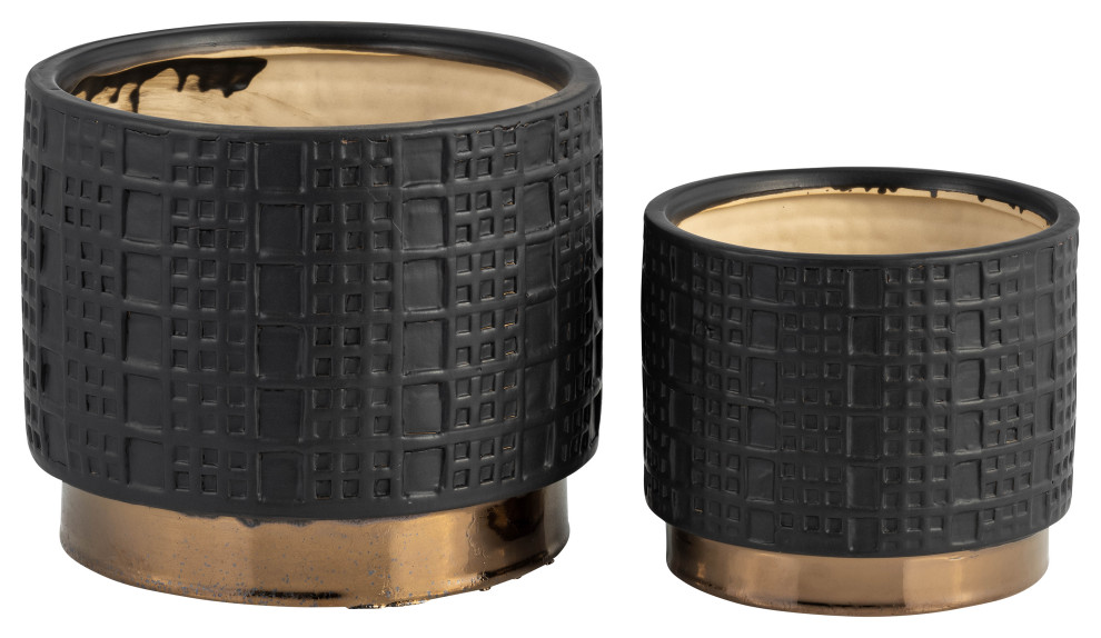 2-Piece Set Mesh Metallic Planters, Black - Contemporary - Indoor Pots ...