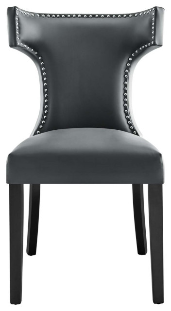 Side Dining Chair, Rivet Nailhead, Gray, Vegan Leather - Transitional ...