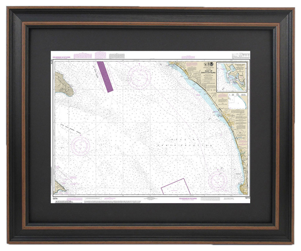 Framed Nautical Chart, Gulf Of Santa Catalina, Delmar Boat Basin ...