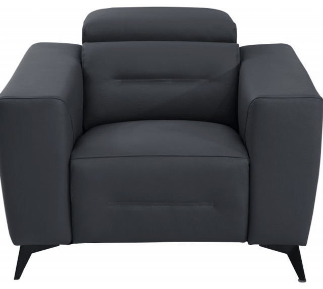 41" Dark Gray Italian Leather Power Recliner Chair - Midcentury ...