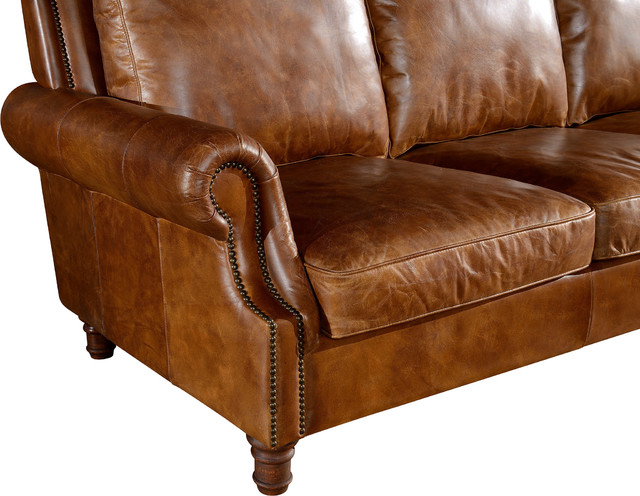 Leather English Rolled Arm Sofa - Traditional - Sofas - by Crafters and ...