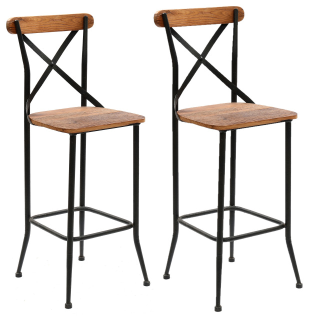 Maggie Set of 2 X-Back Bar Chairs With Metal Base - Industrial - Bar ...