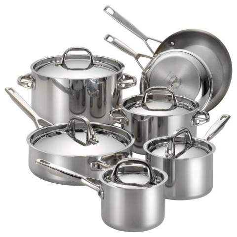 Tri-Ply Clad Stainless Steel 12-Piece Cookware Set - Contemporary ...