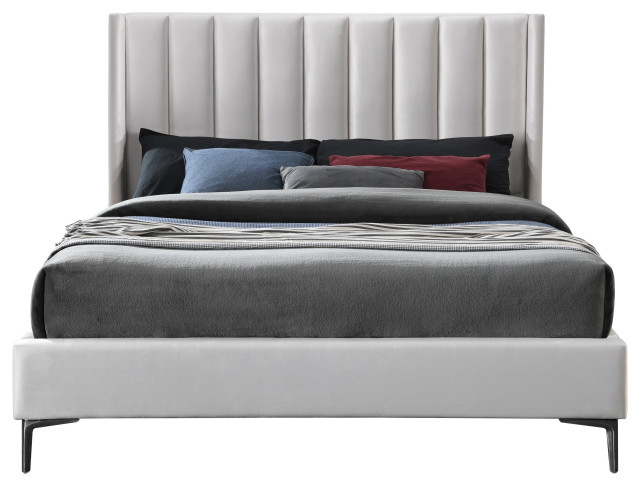 Nadia Velvet Upholstered Bed, Queen - Midcentury - Platform Beds - by ...
