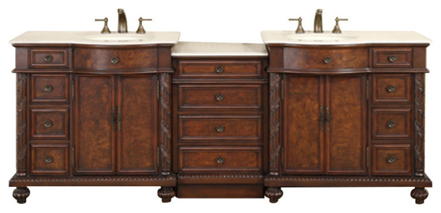 90 Inch Large Brown Double Sink Bathroom Vanity, Choice Top ...