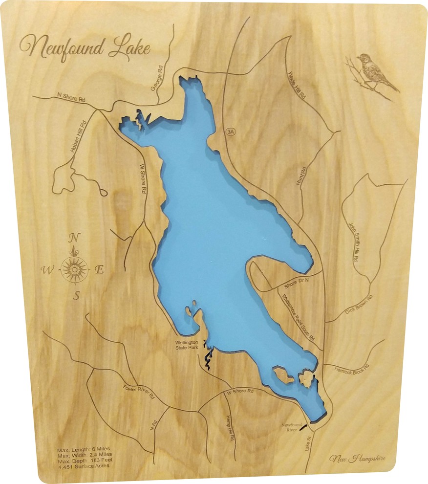 Newfound Lake, New Hampshire-Wood Lake Map, Small - Contemporary - Wall ...