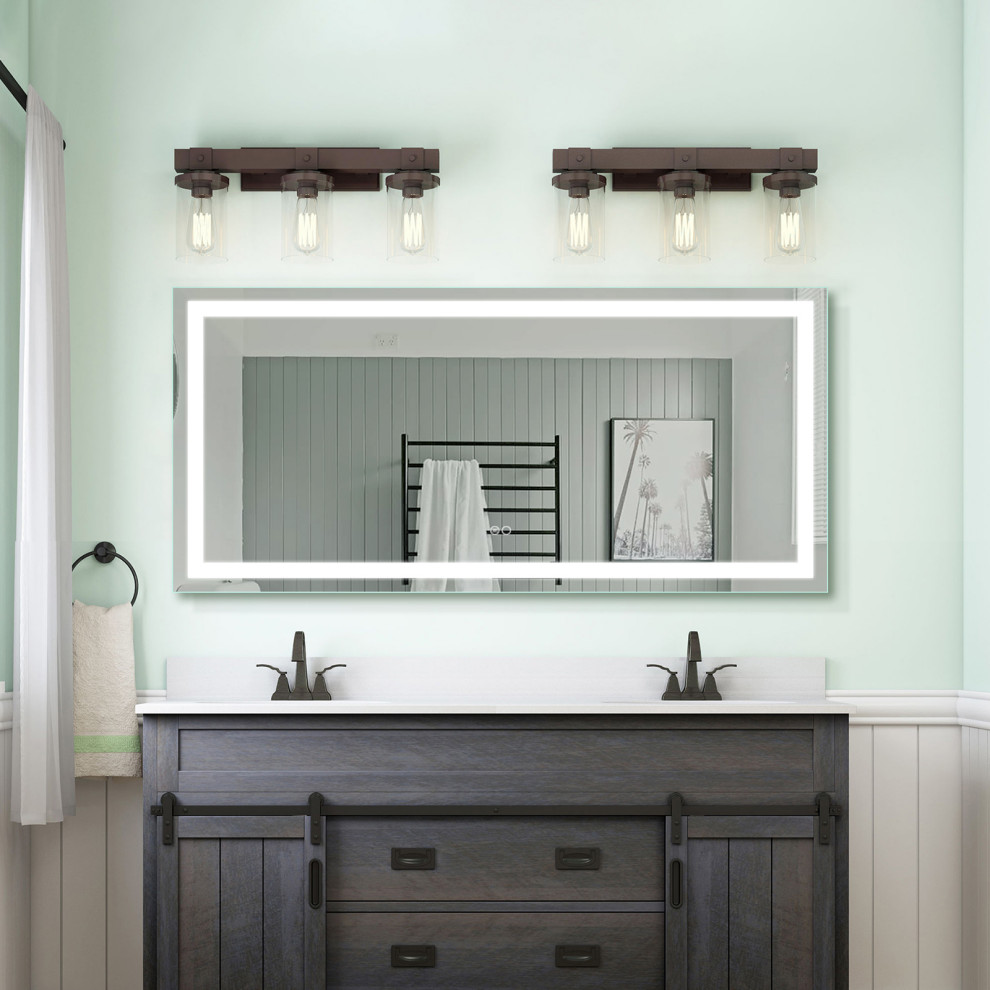Frameless Vanity LED Lighted Dimmable Bathroom Mirror With Defogger, 60 ...