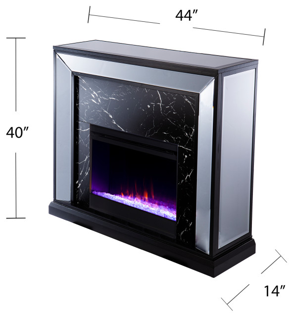 Trason Mirrored Faux Marble Color Changing Fireplace - Transitional ...