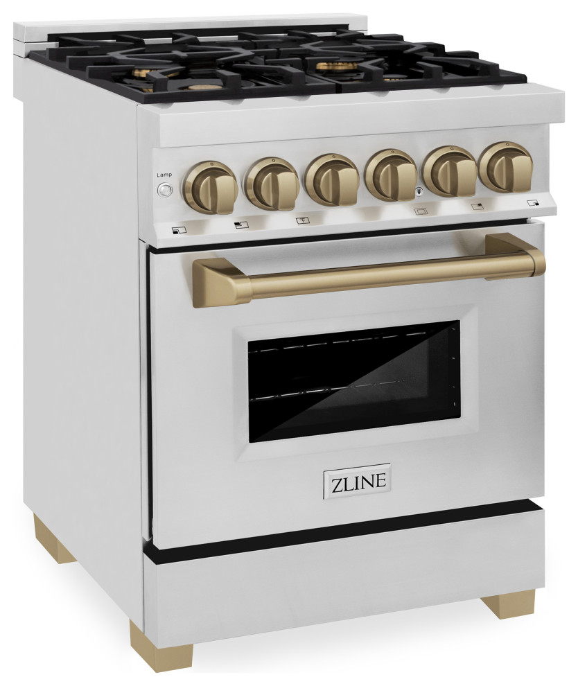 ZLINE 24" Dual Fuel Range, Stainless Steel With Champagne Bronze RAZ-24 ...