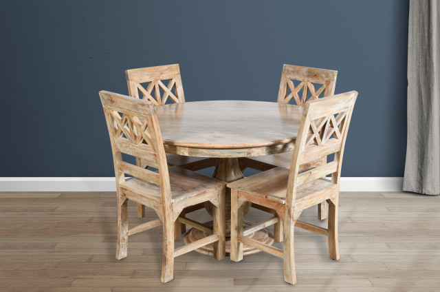 Bayside Jensen 48" Round Solid Wood Dining Table, Natural Finish ...