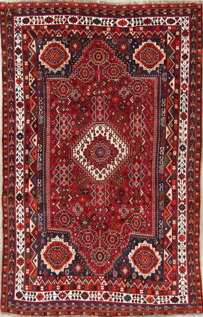 Consigned, Vintage Geometric Persian Handmade Oriental Area Rug, Red, 8 ...