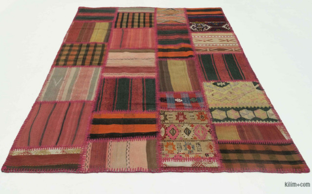 Red Patchwork Kilim Rug 5' 3" x 7' 7", 63 in. x 91 in. - Contemporary - Area Rugs - by Kilim ...