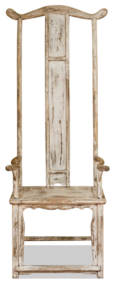 Chinese Ming Style Tall Arm Chair, Distressed White - Asian - Armchairs ...