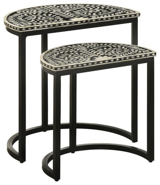 Pemberly Row 2-piece Metal Demilune Nesting Table Black and White ...