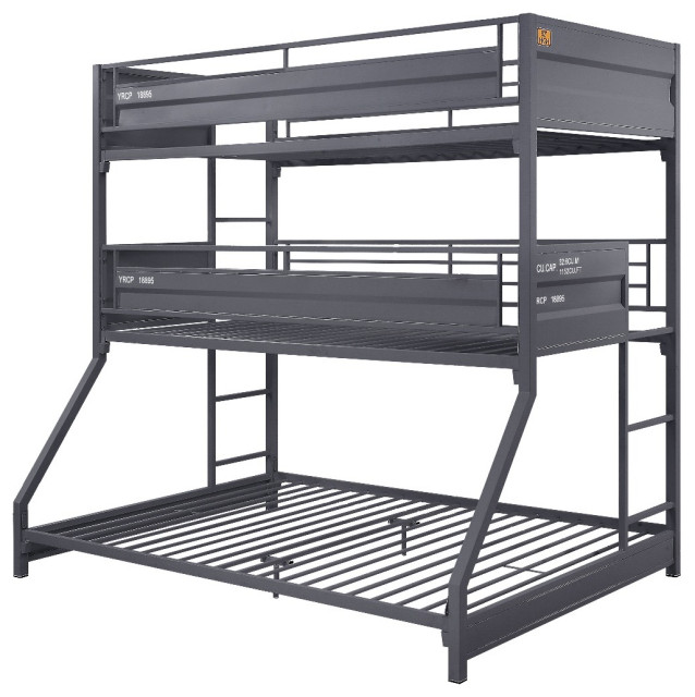 Lena Metal Triple Bunk Bed, Twin/Twin/Full - Industrial - Bunk Beds ...