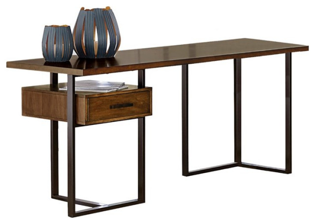 Lexicon Sedley Metal Writing Desk with 1 Cabinet in Walnut and Black ...