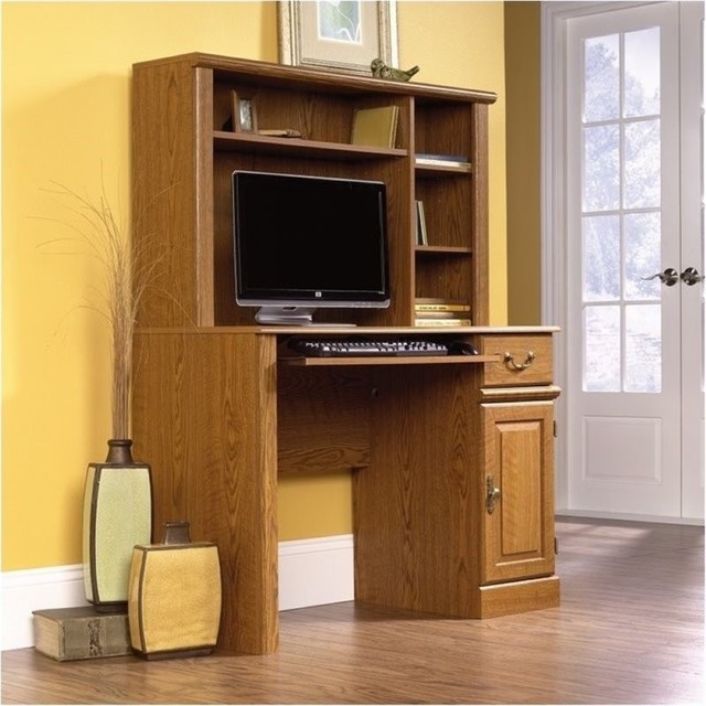 Bowery Hill Small Computer Desk with Hutch in Carolina Oak ...