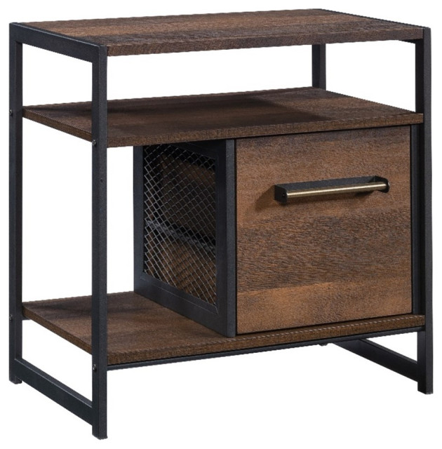 Bowery Hill Modern Engineered Wood/Metal Night Stand in Barrel Oak ...