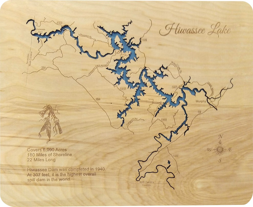 Hiwassee Lake, North Carolina-Wood Lake Map, Small - Contemporary ...