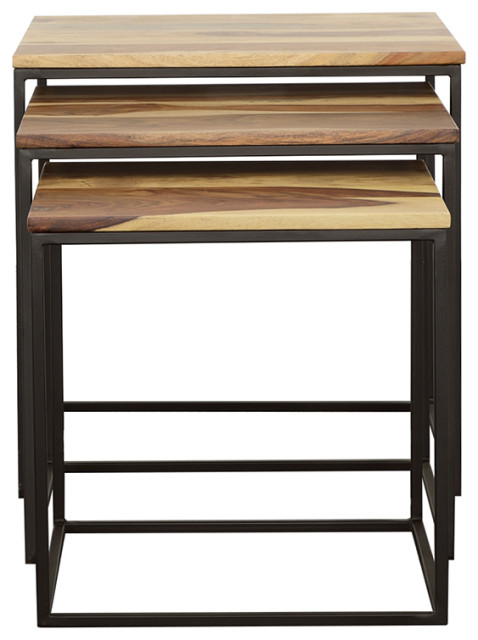Belcourt 3-piece Square Nesting Tables Natural and Black - Industrial ...
