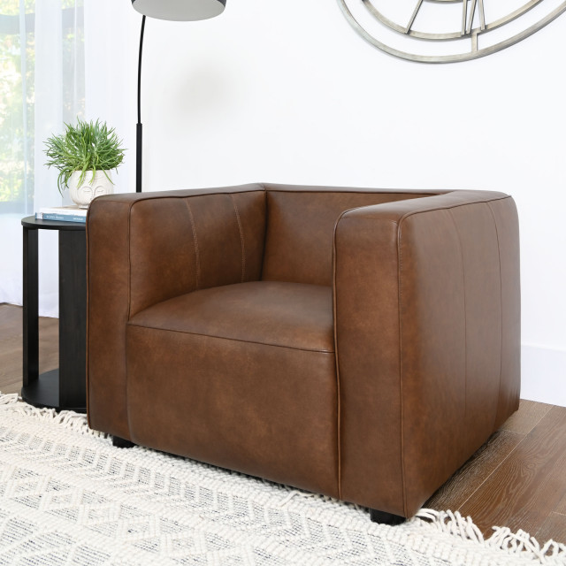 Jude Top Grain Leather Camel Brown Arm Chair - Transitional - Armchairs ...