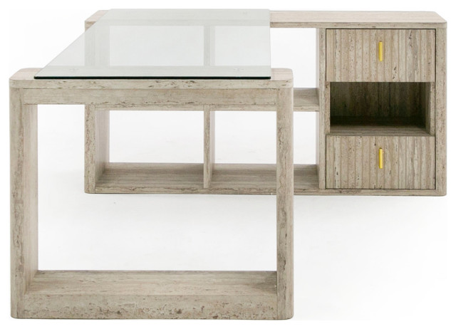 Nova Domus Roma Modern Glass, Travertine Reversible Desk - Rustic ...