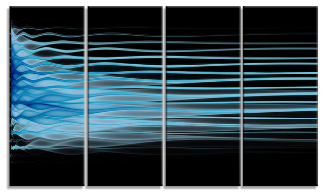 Light Blue Fractal Flames, Abstract Art on Canvas, 48"x28", 4 Panels ...