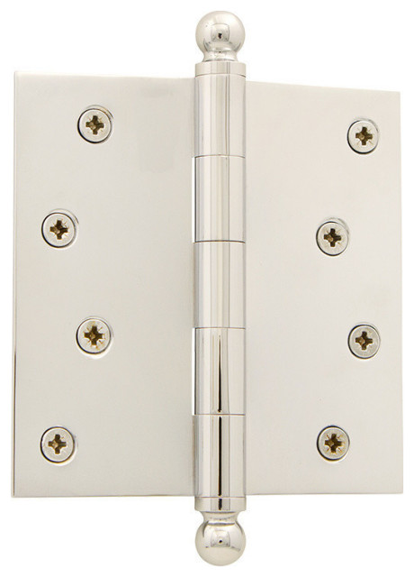 4" Ball Tip Residential Hinge, Square Corners, Polished Nickel, 809725 ...