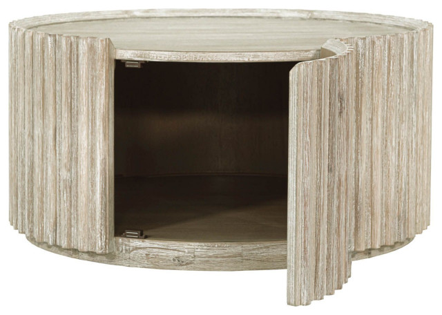 Oasis Acacia Round Coffee Table With 1-Door, Beige - Farmhouse - Coffee ...