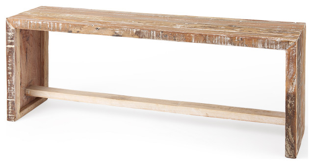 Solveig Light Brown Solid Reclaimed Wood Rectangular Bench - Farmhouse ...