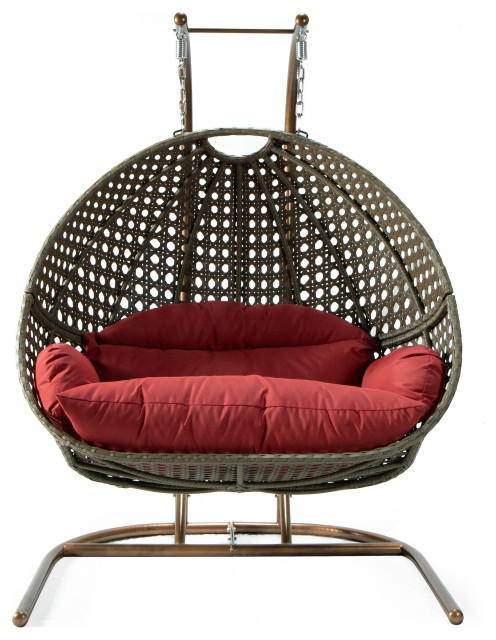 LeisureMod Wicker Hanging Double Egg Swing Chair , Dark Red, EKDBG-57DR ...