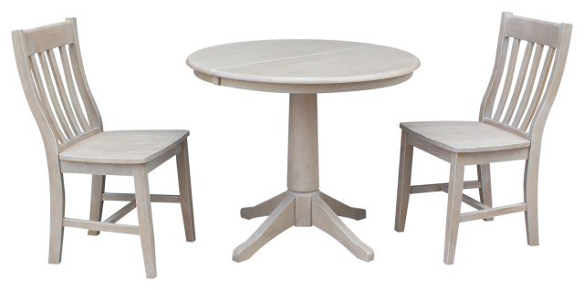36" Round Extension Dining Table With 2 Cafe Chairs - Traditional ...