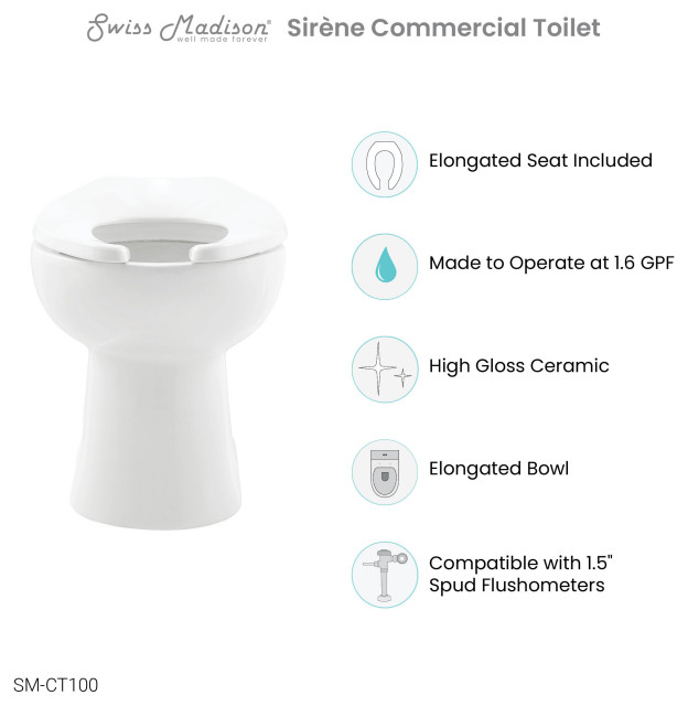 Sirene Floor-Mounted Commercial Elongated Top Flush Spud Flushometer ...