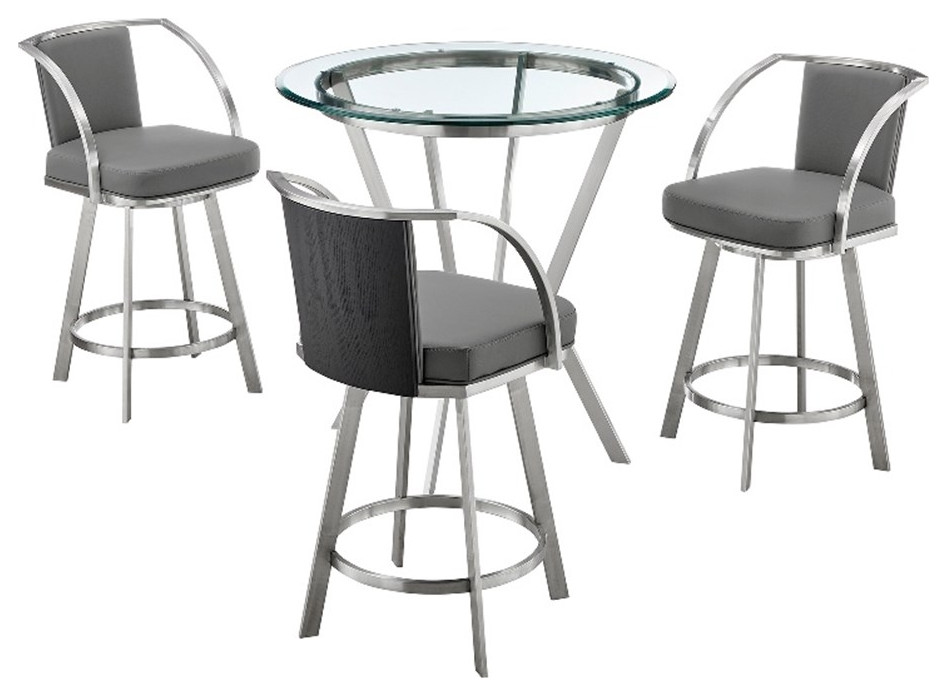 Lois 4 Piece Counter Height Dining Table Set Round Glass Top Chrome ...