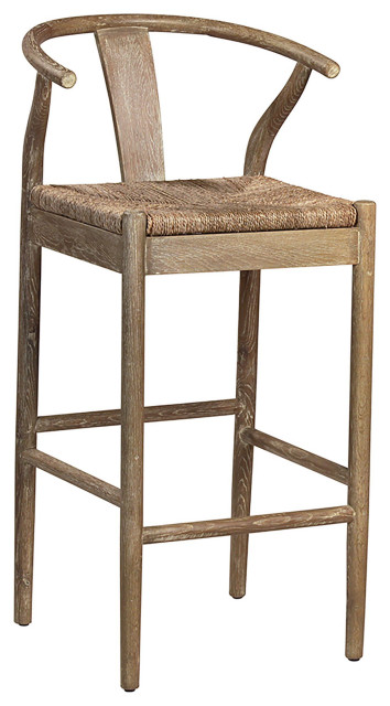 Kairo Oak and Natural Woven Wicker Wishbone Back Dining Stool, Bar ...