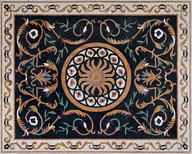Apollo Greco-Roman, Floral Mosaic Rug, 77" x 61" - Traditional - Tile ...