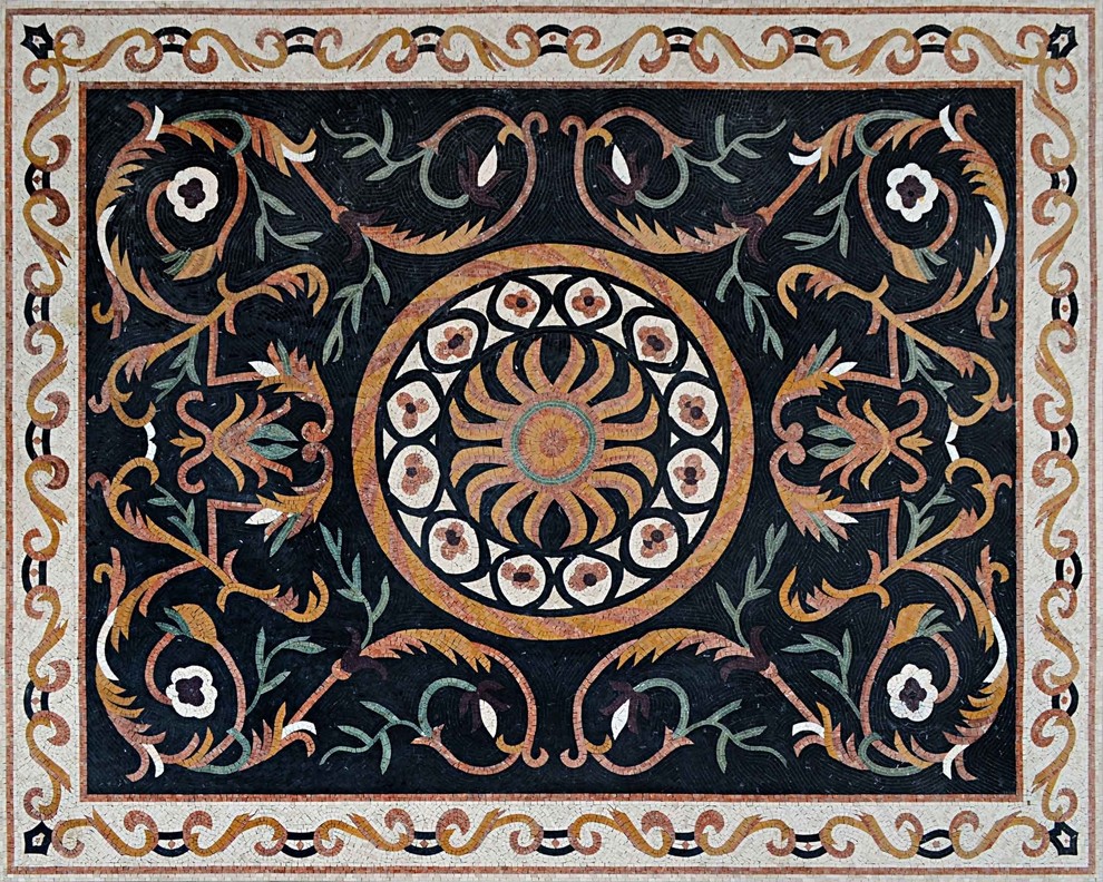 Apollo Greco-Roman, Floral Mosaic Rug, 77" x 61" - Traditional - Tile ...
