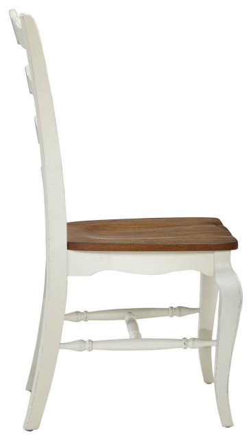Set of 2 Dining Chair, Distressed Oak Wooden Seat With Wavy Ladder Back ...