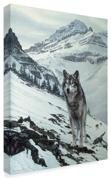 Ron Parker 'Winter Crossing Wolf' Canvas Art, 47"x35" - Rustic - Prints And Posters - by ...