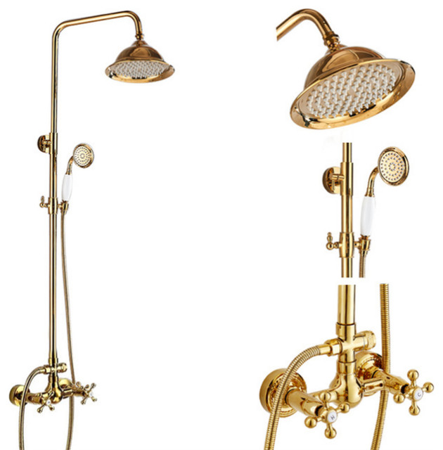 Luxury Gold Rainfall Bath Shower Faucet Set Tub Spout Mixer Tap - Transitional - Showerheads And ...