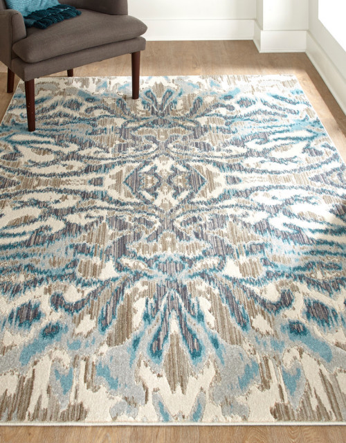 Weave & Wander Arsene Abstract Ikat Rug, Blue/Gray - Mediterranean ...