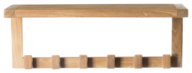 Teak Wall Shelf with 6 hooks - Transitional - Wall Organizers - by ARB ...