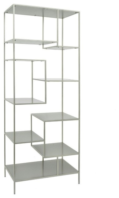 Metal & Wood Shelving Unit With Multiple Shelves, White - Contemporary ...