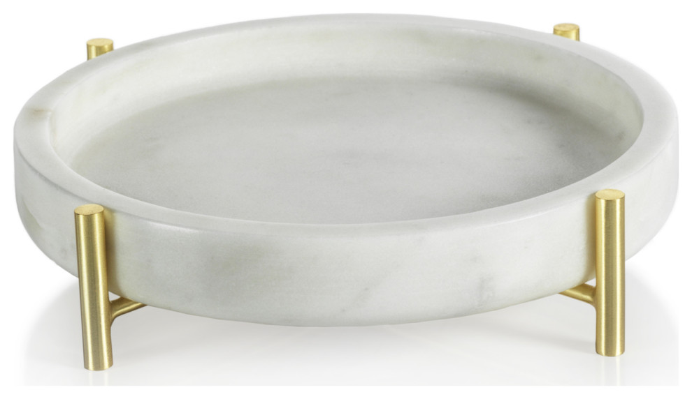 Pordenone Round Marble Tray on Metal Stand, Small - Contemporary ...