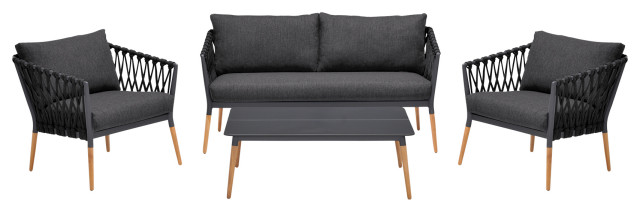 Ipanema Outdoor 4-Piece Rope and Teak Sofa Seating Set With Dark Gray ...