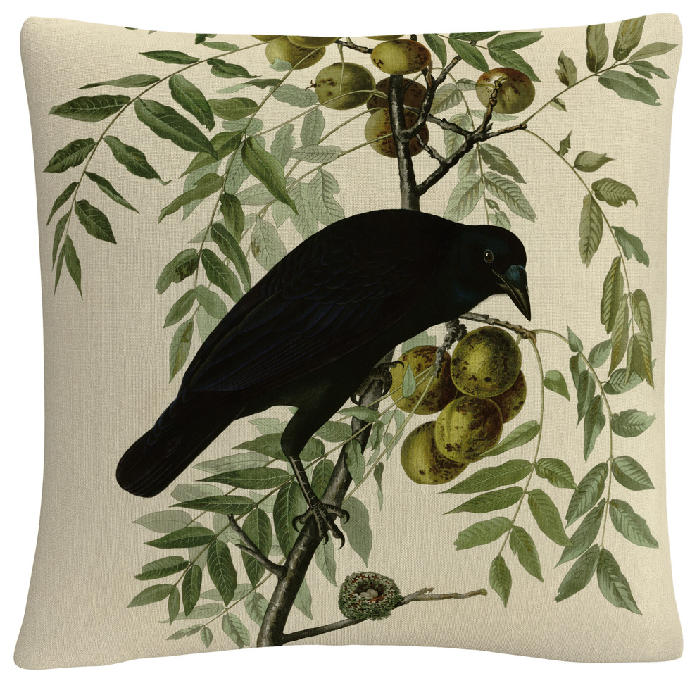 John James Audubon 'American Crow' 16"x16" Decorative Throw Pillow, 16 ...