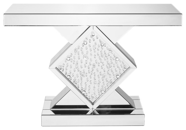 47" Rectangle Crystal Console Table, Clear Mirror Finish - Contemporary ...