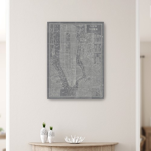 24" x 16" Gray and White Aerial New York Map Canvas Wall Art ...