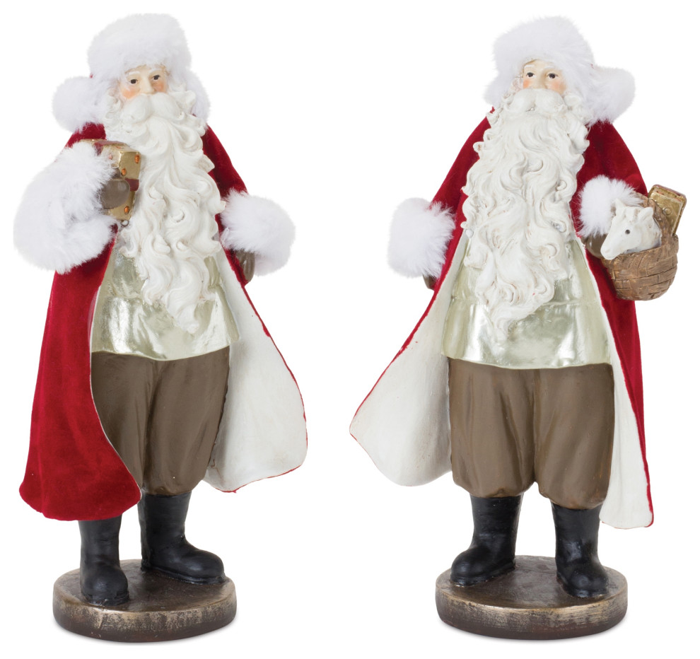 Flocked Santa Figurine With Toy Accents, 2-Piece Set - Holiday Accents ...