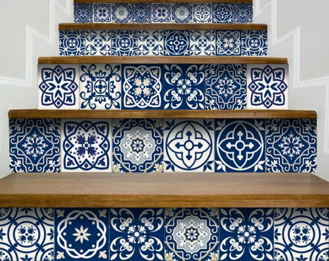 5" X 5" Midnight Blue And White Peel And Stick Removable Tiles ...